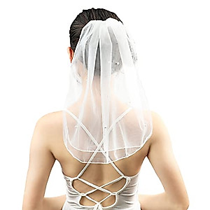CCINEE Bachelorette Party Pearl Bridal Veil, Women's Short Wedding Veils with Comb 2 Tier Beads Bridal Veil Headband Decorations for Bride To Be Gift Wedding 40cm/15.7"(Ivory)