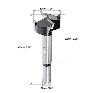 uxcell Forstner Drill Bits 32mm, Tungsten Carbide Wood Hole Saw Auger Opener, Woodworking Hinge Hole Drilling Boring Bit Cutter (Black, Silver Tone)
