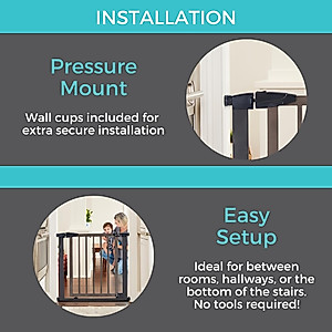 Toddleroo by North States Driftwood Extra Wide Auto Close Baby Gate: Self-Closing Child Gate with Hold-Open Feature. Pressure Mounted Baby Gate, Fits 29.75” to 52” Wide. (30" Tall, Graphite and Wood)