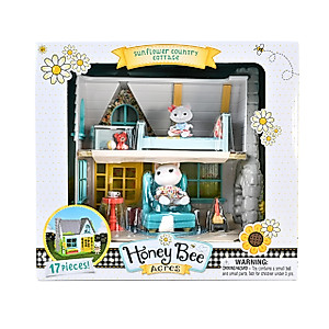 Honey Bee Acres 11" Tall Sunflower Cottage Doll Playset, 17 Pieces,White