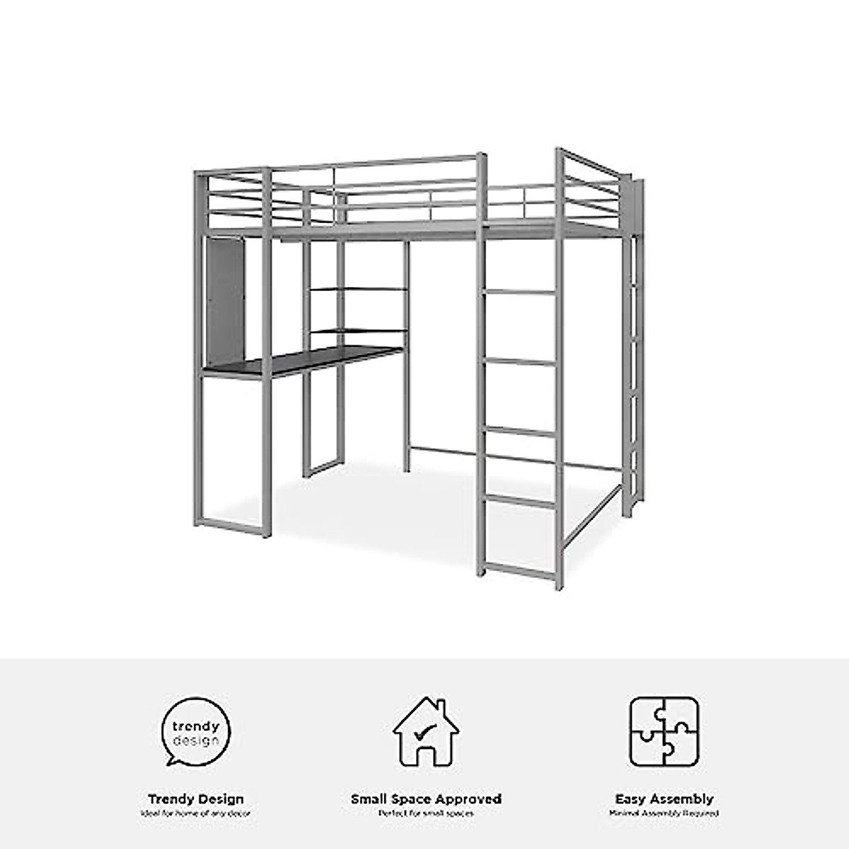 DHP Adobe Loft Bed, Silver, Full