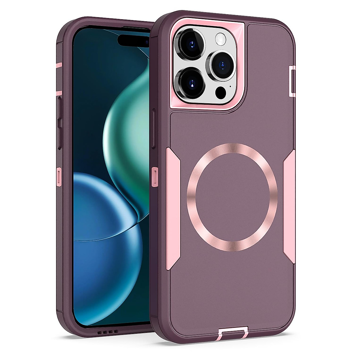 showdd Magnetic Designed for iPhone 13 pro max Case, Drop Protection Heavy Duty,Compatible with MagSafe,Dustproof,No Fading, No Yellowing,for Men Women, Purple Rose Gold