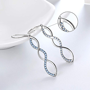 Aurora Tears Infinity Swirl Dangle Drop Twist Earrings Blue 925 Sterling Silver Women Crystal Spiral Hook Earrings Zirconia Gift Girls Dating Jewelry DE0062H