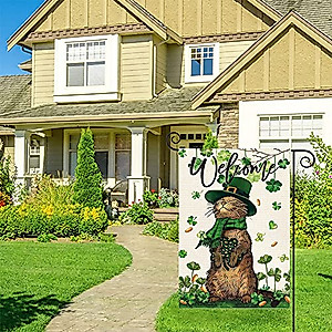 St Patricks Day Garden Flag, Welcome St. Patrick's Day Flags 12x18 Double Sided, Lucky Shamrock Cat Small Burlap Yard Flags for Farmhouse Front Porch Lawn Outdoor Saint Patricks Holiday Decor
