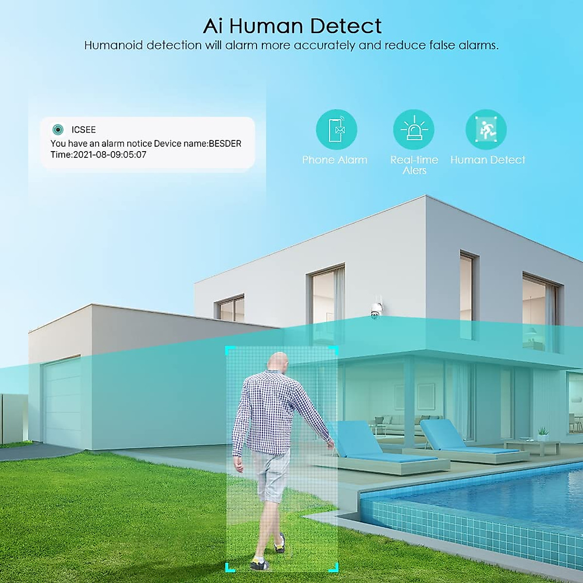 EVERSECU 5MP Ultra HD 2.4Ghz WiFi IP PTZ Camera Outdoor Night Vision Waterproof CCTV Security Dome Camera 5X Digital Zoom, with PC Software/Web Client, Two Way Audio CCTV Surveillance Camera