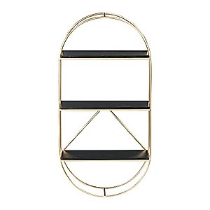 Main + Mesa Wood and Gold Oval Wall Shelf