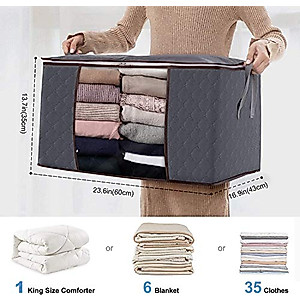 3 Pack, 90L Large Capacity Clothes Storage Bag Organizer with Reinforced Handle Thick Fabric for Comforters, Blankets, Bedding, Foldable with Sturdy Zipper, Clear Window,