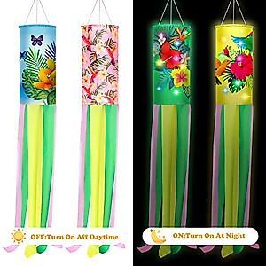 Tatuo 4 Pieces 40 Inch Hummingbird Windsock Outdoor Spring Summer Garden Yard Flag with LED Light Glowing Hummingbird Hanging Flag for Home Farmhouse Yard Garden Decoration