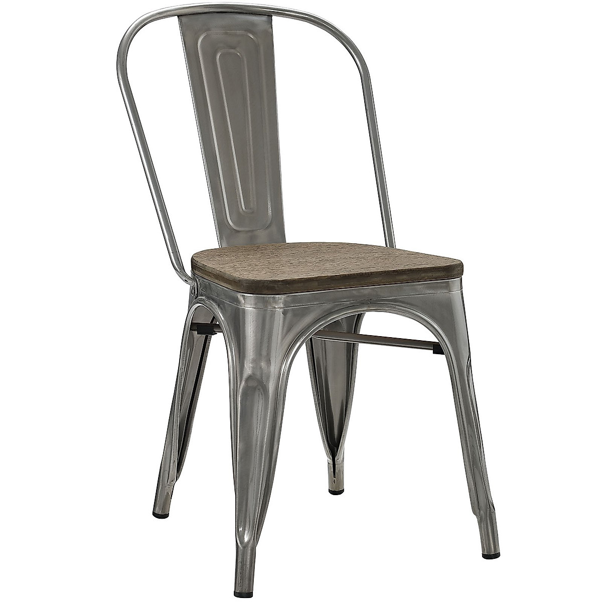 Modway Promenade Stackable Modern Aluminum Bistro Dining Side Chair With Bamboo Seat in GunMetal