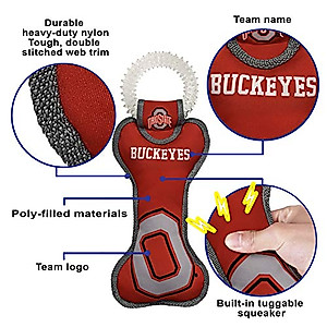 Pets First NCAA Ohio State Buckeyes Dental Dog TUG Toy with Squeaker. Tough PET Toy for Healthy Fun, Teething & Cleaning Pet's Teeth & Gum. (OH-3310)