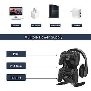 PS4 Controller Charger Station with Headset Organizer, PlayStation 4 Controller Charging Dock Station with Fast Charging Port, Replacement PS4 Slim Pro Controller Charger by DOYO