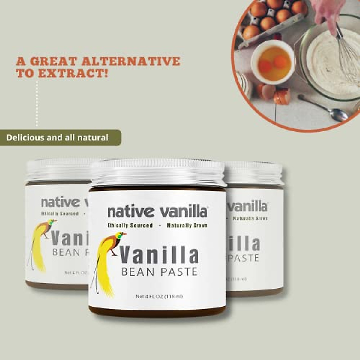 Vanilla Bean Paste - Native Vanilla - All Natural Pure Vanilla Bean Paste - Made with Organic Agave Syrup - For Cooking, Baking & Desserts - 100% Vegan & Kosher - Non-GMO & Gluten-Free - 4 oz