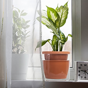 D'vine Dev 6 Inch Design Self Watering Pot for Indoor Plants, Terracotta Planter with Cylinder Glass Cup, Set of 2, 372-B-2