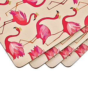 Pimpernel Sara Miller London Flamingo Collection Placemats | Set of 4 | Heat Resistant Mats | Cork-Backed Board | Hard Placemat Set for Dining Table | Measures 15.7” x 11.7”