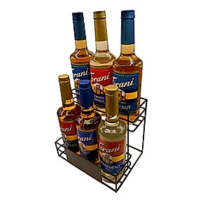 College Instruments Liquor Organizer Coffee Syrup Rack - Premium Wine Bottle Rack, bar Organizer Shelf Holder Syrup Stand Display for dressings, and Cocktail Mixers - 6 Bottle Capacity (Black)