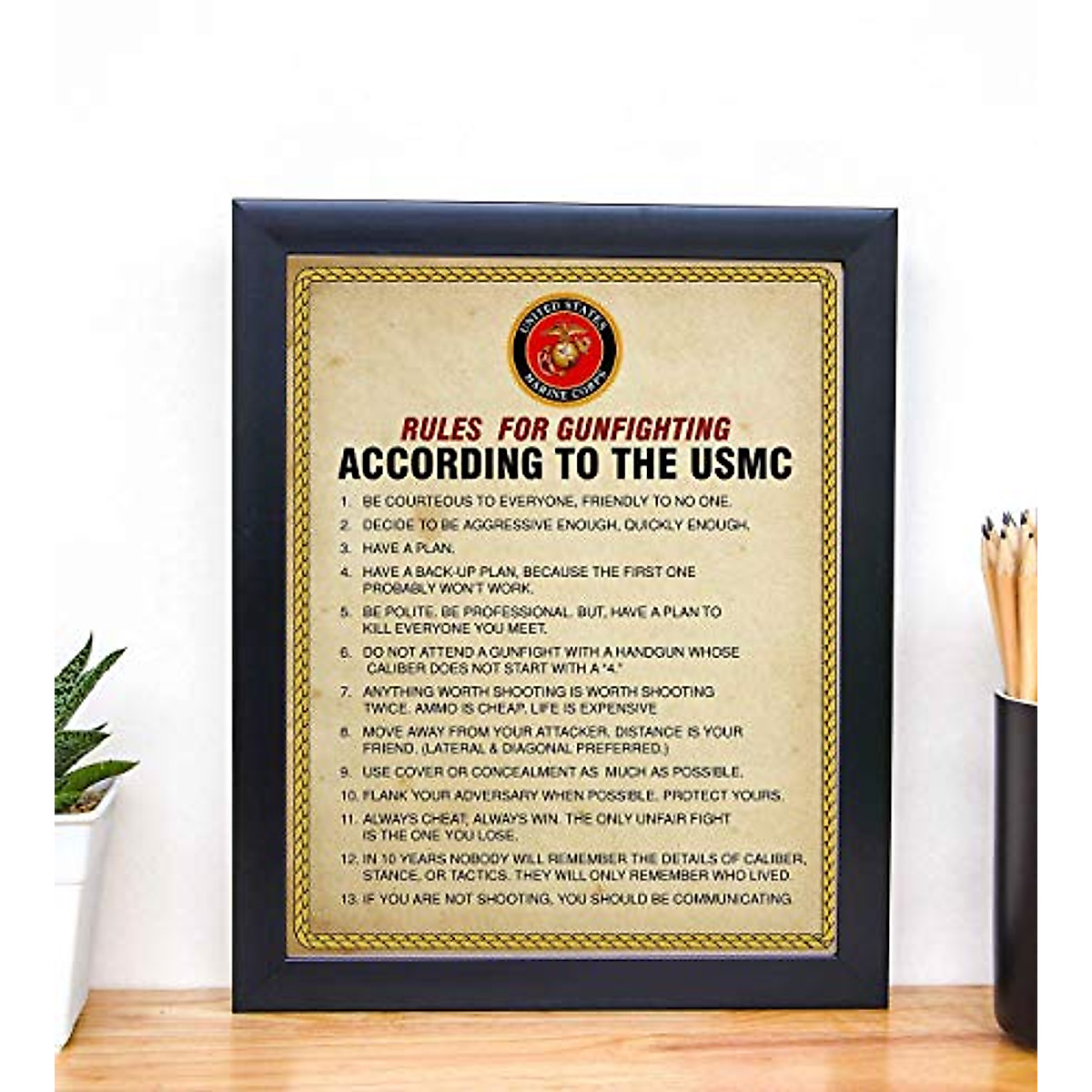 "Rules for Gunfighting According to the USMC"-U.S. Marine Corps Wall Art- 8 x 10" Distressed Patriotic Print-Ready to Frame. Home-Office-Military Decor. Perfect Gift for All Marines! Semper Fi!