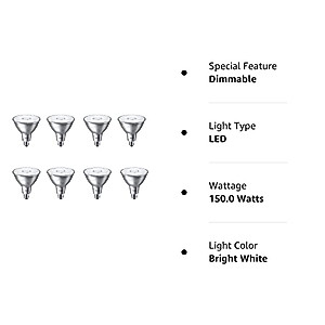 Philips LED Indoor/Outdoor Classic Glass Non-Dimmable PAR38 40-Degree Flood Light Bulb: 900-Lumen, 3000-Kelvin, 11-Watt (90-Watt Equivalent), E26 Base, Bright White, 8-Pack