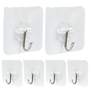 Moicstiy Adhesive Hooks Heavy Duty Self Adhesive Wall Hooks Transparent Waterproof Reusable Seamless Sticky Hooks for Kitchens, Bathroom, Office(60 Pcs)