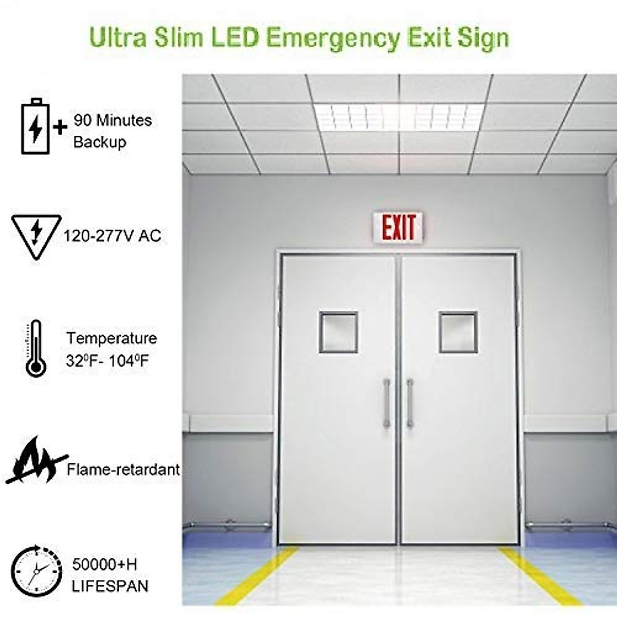 Hykolity LED Exit Sign, Red Letter Emergency Exit Lights, 120V-277V Universal Mounting Double Face - 4 Pack