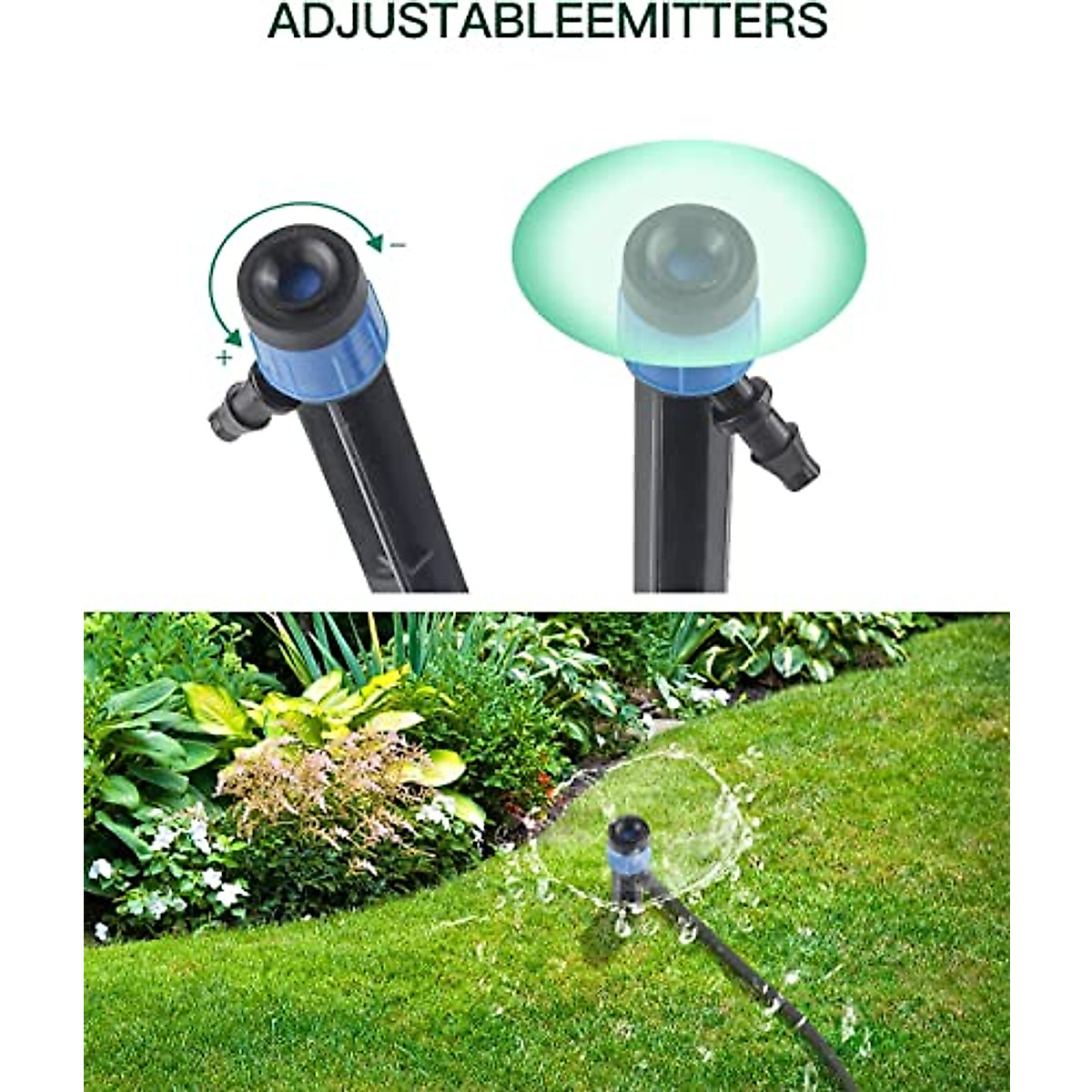 Yulaiyoen 50 Pack Drip Irrigation Emitters Adjustable Irrigation Dripper 360 Degree Full Circle Pattern Water Flow Bubbler with Stake for 1/4 inch Irrigation Hose for Garden Greenhouse Vegetable