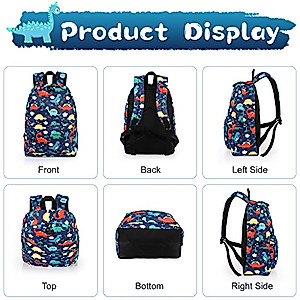 Ancrina Backpack for Kids Dinosaur Bookbag Set School Bag with Lunch Box and Pencil Case Lightweight Kindergarten Elementary