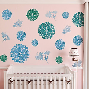 Fashion 3D DIY Creative Blue Flowers Wall Decals Flower Vines Wall Stickers Murals Removable Decor Decal for Living Room Girls Bedroom Home Wall Decoration Nursery Room Sticker Kids Stickers