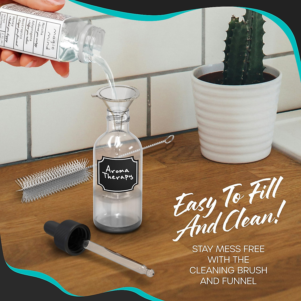 Nevlers 24 PK Clear Glass Dropper Bottle 2oz |The Essential Oil Dropper Bottle Includes Droppers for Oils, Funnel, Brush, & Marker with Labels |Leakproof Tincture Bottles with Dropper