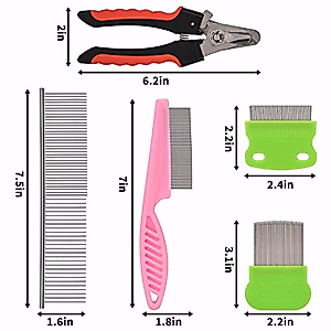 10 Pieces Pet Grooming Brush and Combs Set, Pet Grooming Gloves, 2-in-1 Steel Combs for Dogs and Cats, Metal Flea Comb for Cats, Dog Nail Trimmer, Dog Finger Toothbrush