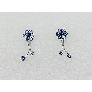 Faship Gorgeous Navy Blue Rhinestone Crystal Floral Necklace Earrings Set