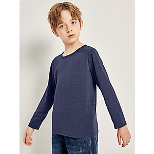 Cooraby 5 Pack Boys' Long Sleeve Crewneck Kids Soft T-Shirts Top