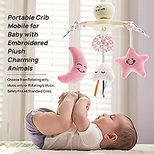 Duomilee Baby Mobile for Crib with Music, Baby Mobiles for Bassinet, Crib Mobile for Girls Length-Adjustable and Rotatable, Nursery Mobiles with Star and Moon for Newborn Aged 0-5 Months(Pink)