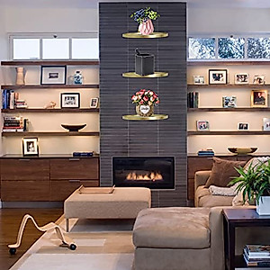 Cityelf Floating Shelves Wall Mounted Gold Wall Decor Iron Glass Hanging Shelf Home Decor Set of 3 Display Ledge Shelves for Living Room Bedroom Office-Gold