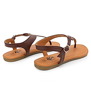 Trary Flat T-Strap Thong Sandal for Women BROWN 07