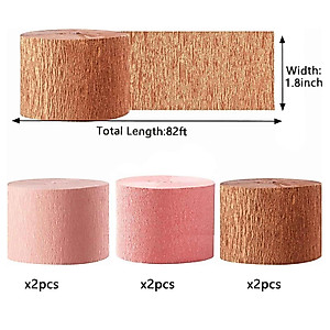 We Moment Rose Gold Pink and Dusty Pink Crepe Paper Streamers 1.8 Inch Widening 6 Rolls,Rose Gold Streamer 82 feet per roll for Wedding Birthday Bachelorette Bride to Be Party Decorations