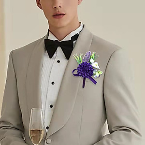 Ciandid Purple Hydrangea Wrist Corsage and Boutonniere set for Wedding Set of 6, 3PCS Groom Groomsman Boutonnieres & 3PCS Bride Bridesmaid Wrist Corsages Wristlet Band Bracelet Flower for Wedding Prom