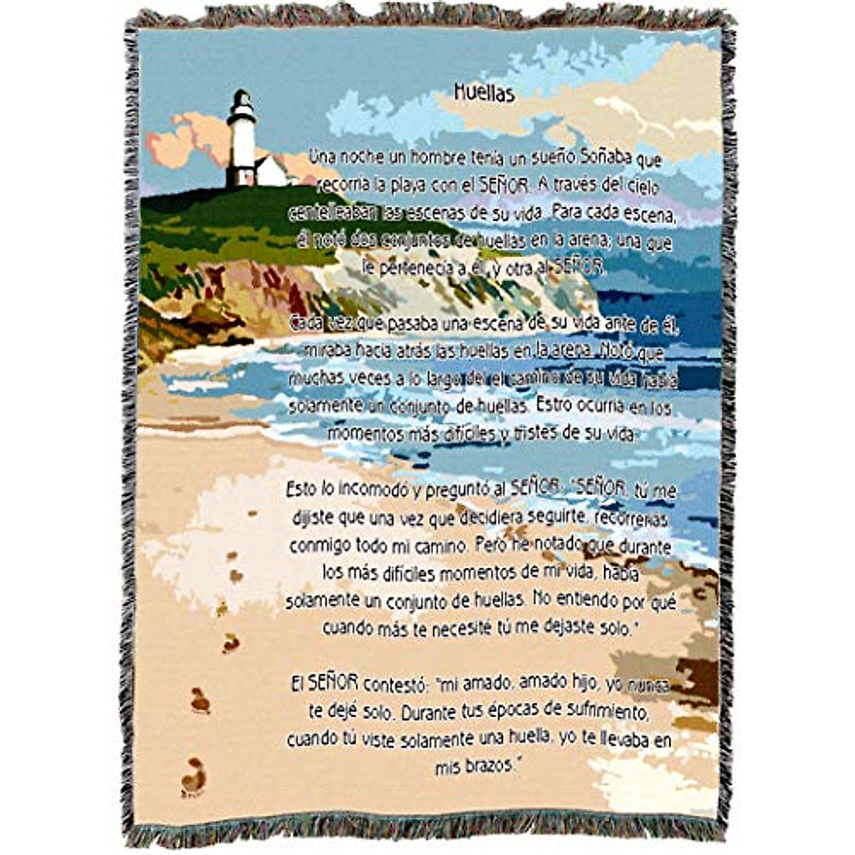 Pure Country Weavers Jesus Footprints in The Sand Spanish Huellas Blanket - Religious Gift Tapestry Throw Woven from Cotton - Made in The USA (72x54)