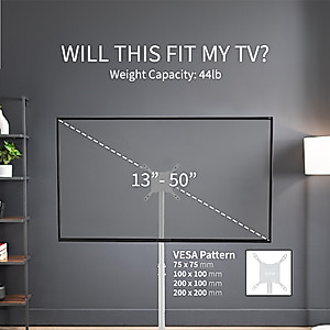 VIVO Height Adjustable TV Floor Stand for 13 to 50 inch Screens up to 44 lbs, LCD LED OLED 4K Smart Flat and Curved Monitor Panels, Max VESA 200x200, White, STAND-TV07-W