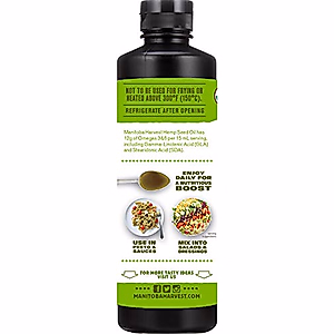 Manitoba Harvest Organic Hemp Oil, Cold Pressed, 12g of Omegas 3&6 Per Serving, Non-GMO, 8.45 Fl Oz