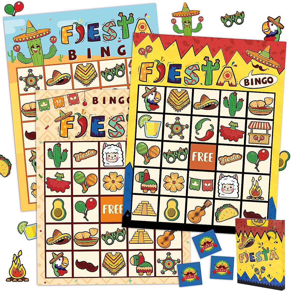 WERNNSAI Mexican Bingo Party Games - 24 Players Birthday Party Games for Kids Bingo Game Bachelorette Final Fiesta Bingo Game Cards Supplies for Taco Themed Party Kids Night Classroom Activities