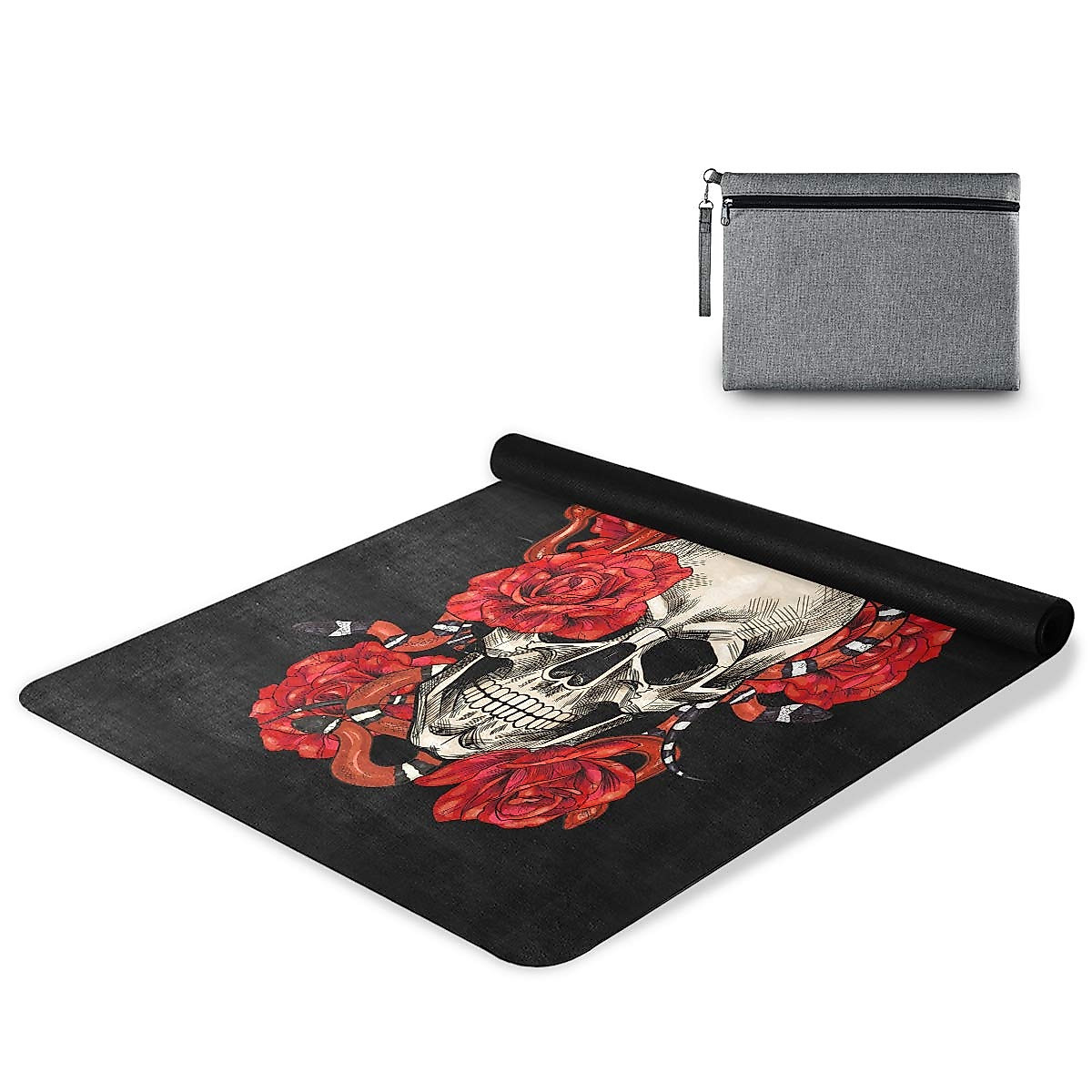 Qilmy Snakes Roses Skulls Yoga Mat, Non-Slip Texture Pro Yoga Mat Eco Friendly Exercise & Workout Mat for Yoga, Pilates and Floor Exercises