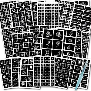 Koogel 524 PCS Henna Tattoo Stencil Kit,20 Sheets Henna Temporary Tattoo Stickers for Women and Girls Face Paint Body Art