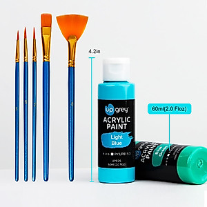 UPGREY 50 Colors Acrylic Paint Set, Non Toxic Art Paints (2fl Oz/60ml Each) With 5 Craft Paint Brushes, Metallic Acrylic Paints Kids Adults for Canvas Crafts Stone Wood Ceramic And Model Painting