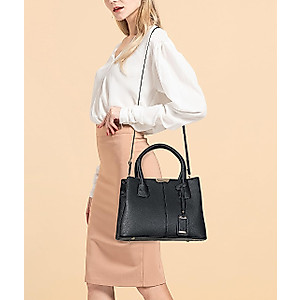 Covelin Women's Top-handle Cross Body Handbag Middle Size Purse Durable Leather Tote Bag Black