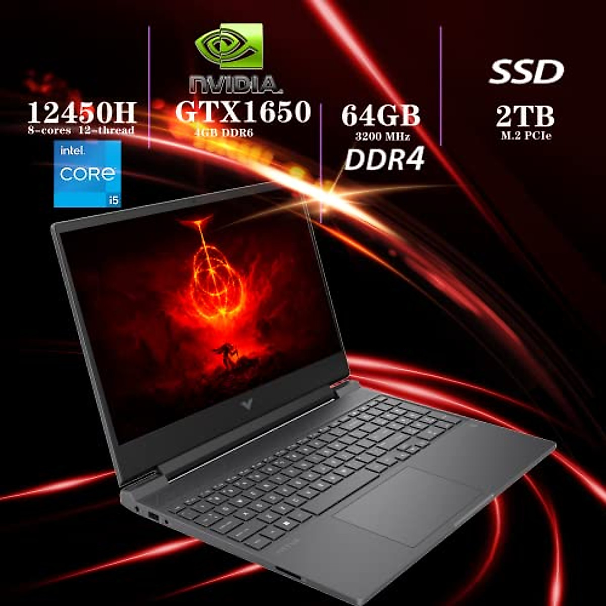 HP 2022 Victus 15.6" FHD 144Hz Gaming Laptop, Intel 12th Core i5-12450H, 64GB RAM, 2TB PCIe SSD, NVIDIA GeForce GTX 1650 Graphics, Backlit Keyboard, Win 11 Pro, Mica Silver, 32GB Snowbell USB Card