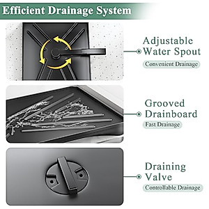 Dish Drying Rack for Kitchen Counter - 2 Tier Dish Rack with Drainboard, Stainless Steel Large Dish Drainers, Black