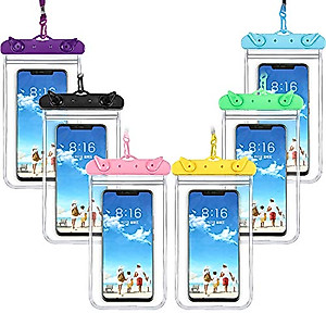 6 Universal Waterproof Phone Pouch Bag Underwater Case Clear Cellphone Dry Bag with Lanyard Swimming Snorkeling Water Sport Bag for Smartphone 6.9 Inch (Purple, Green, Black, Aqua Blue, Yellow, Pink)