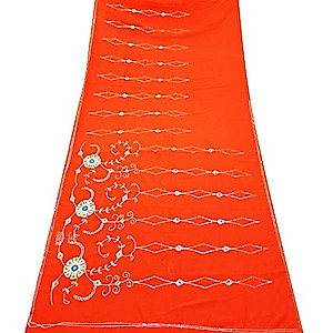 Peegli Vintage Orange Saree Sequins Work Georgette Recycled Fabric Used Sari