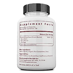 Ancestral Supplements Grass Fed Beef Bone and Marrow Supplement, 3000mg, Skin, Oral Health, and Joint Support Supplement, Promotes Whole-Body Wellness, Non GMO Whole Bone Extract, 180 Capsules