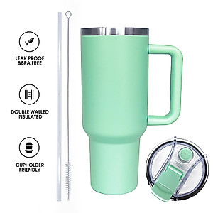 LXSJIUJIU 40 oz Tumbler with Handle and Straw Lid,Insulated Reusable Stainless Steel Water Bottle ，Cupholder Friendly Double Wall Vacuum Sealed Cup (Fluorescent Green