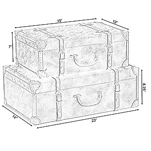 Vintiquewise Suitcase Storage Trunk with Faux Leather Set of 2